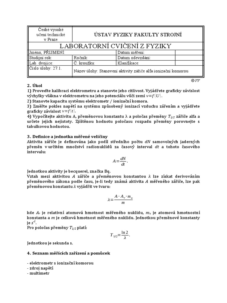 Laboratorní Cvičení Z Fyziky: Ústav Fyziky Fakulty Strojní | PDF