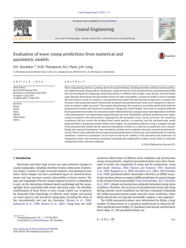Evaluation of Wave Runup Predictions From Numerical and Parametric Models | PDF | Prediction ...