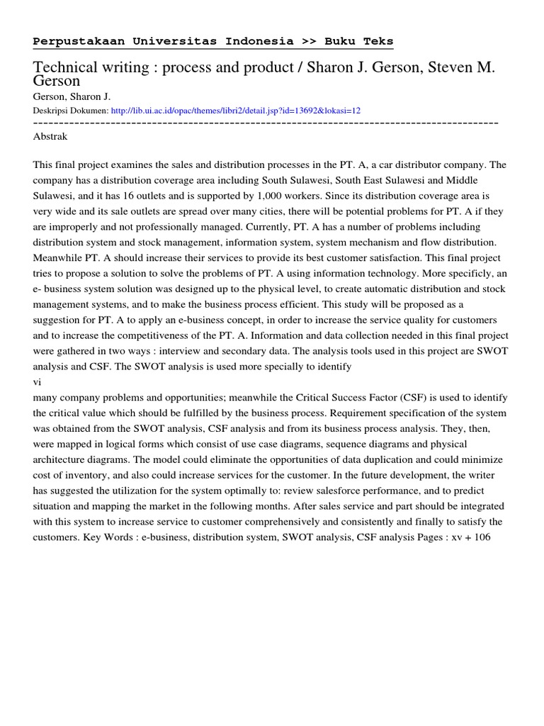 Technical Writing: Process and Product / Sharon J. Gerson, Steven M. Gerson | PDF | Swot ...