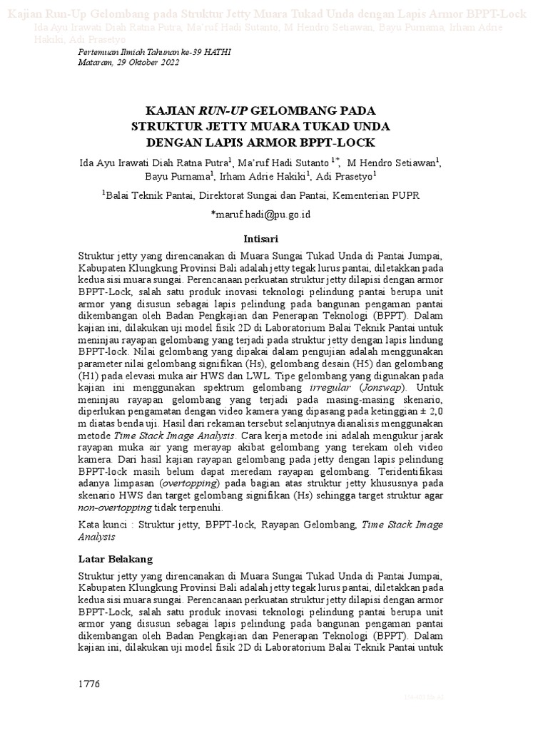 Kajian Runup Gelombang Jetty Tukadunda Dengan Armor BPPT Lock | PDF