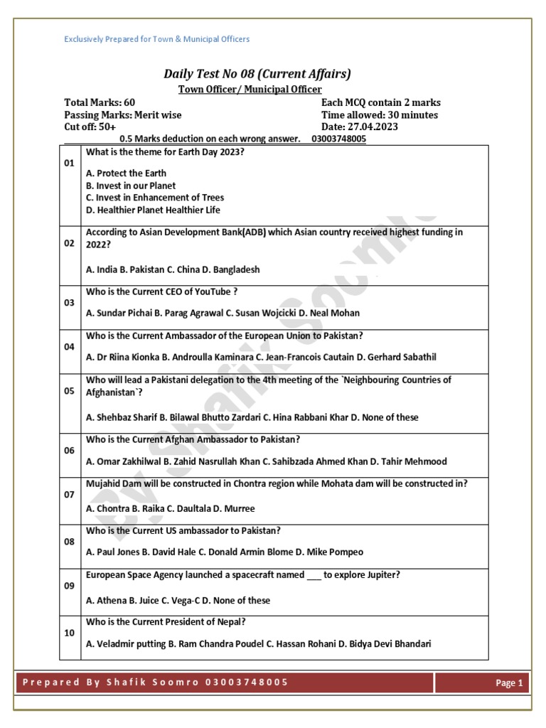 Daily Practice Test 8 & Key by Shafik Soomro | PDF | Pakistan | Government