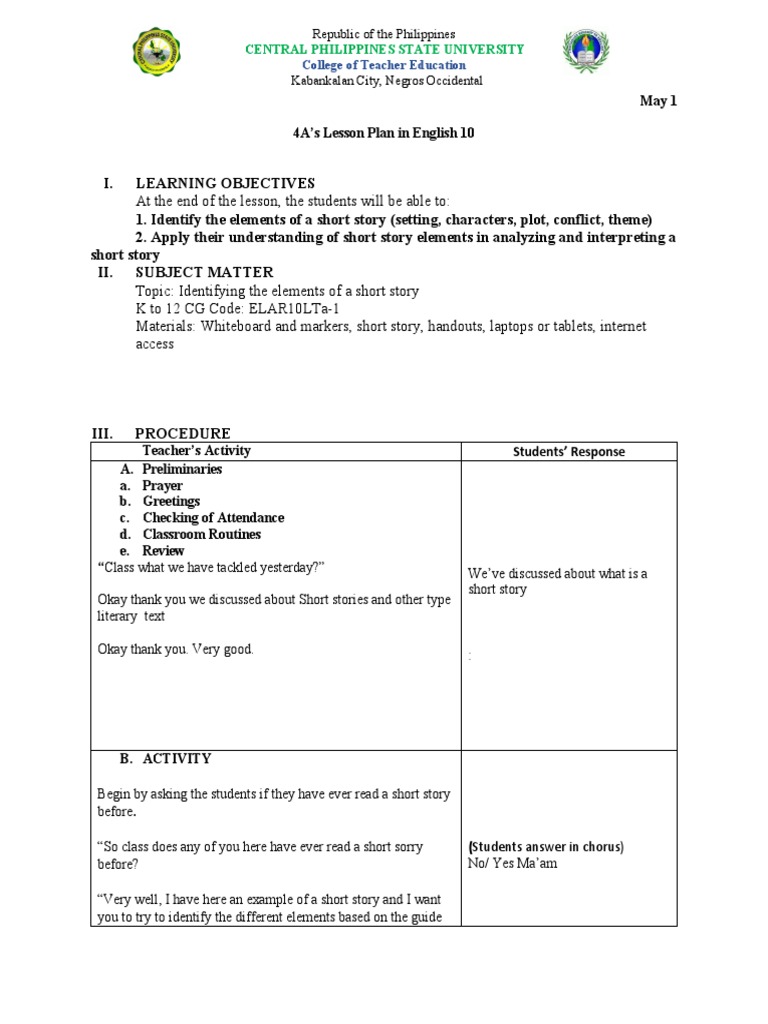 English 10 LESSONPLAN | PDF | Plot (Narrative) | Lesson Plan