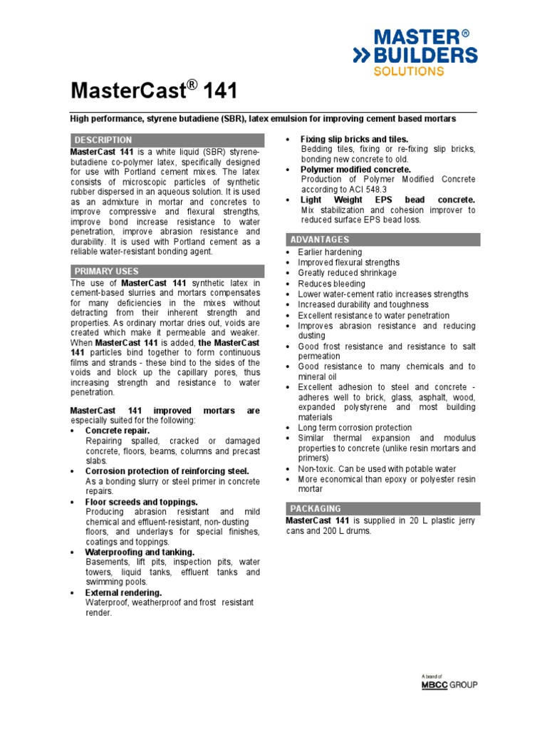 Mastercast 141 Tds | PDF | Concrete | Mortar (Masonry)