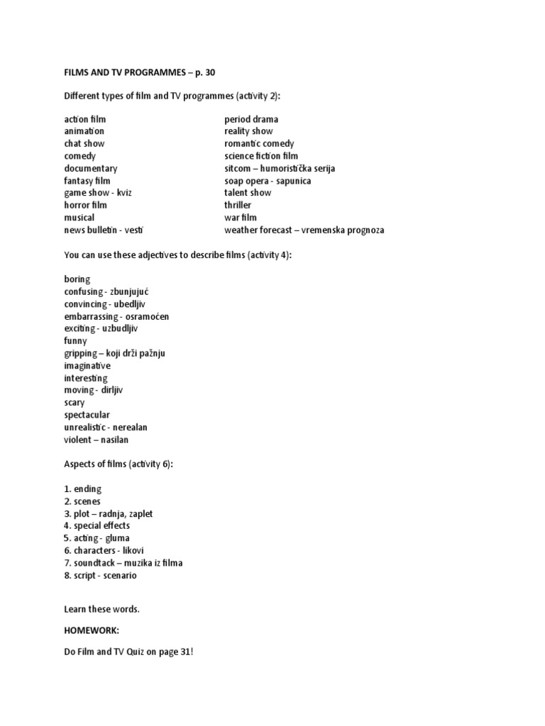 Film & TV Vocabulary Guide | PDF