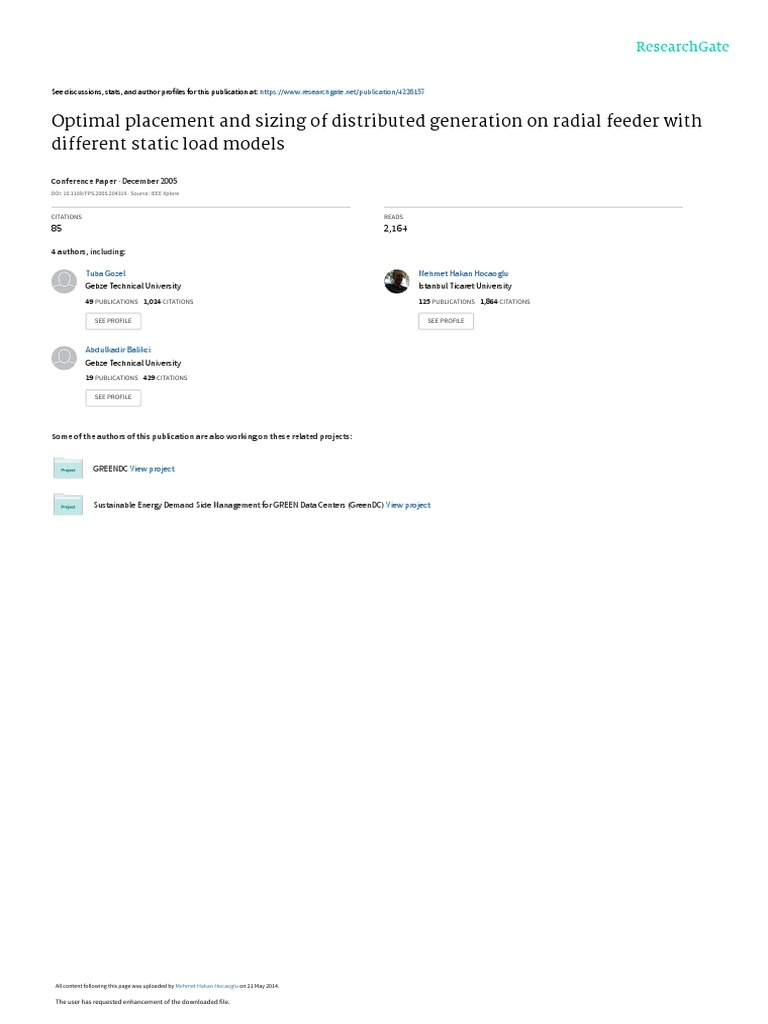 Optimal Placement and Sizing of Distributed Generation On Radial Feeder With Different Static ...