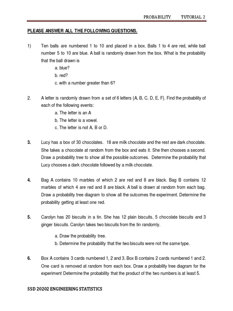 Tutorial 2 Chapter 2 | PDF | Probability | Probability And Statistics