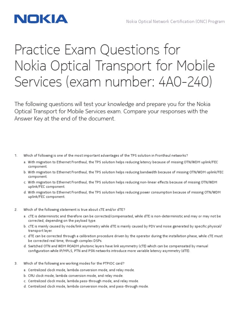 Nokia 4A0 240 Exam Mobile Services Practice Questions Document en | PDF ...
