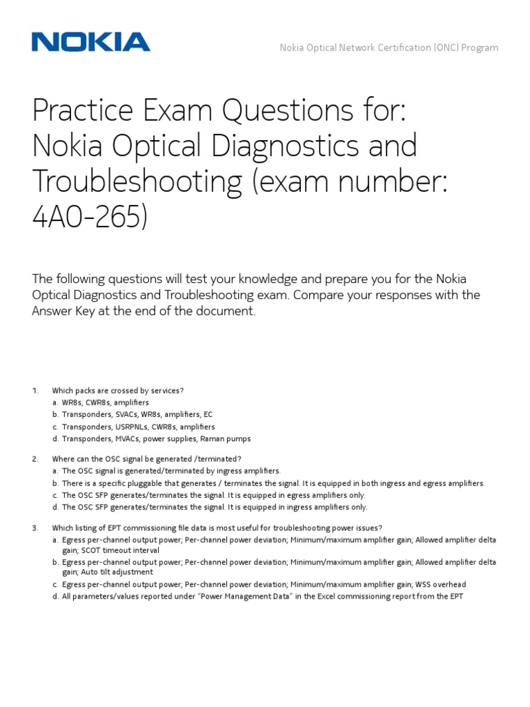 Nokia Optical Diagnostics and Troubleshooting (Exam Number 4A0 265 ...
