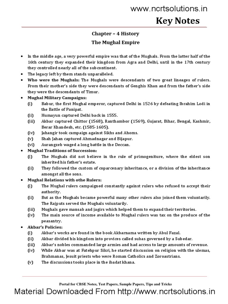 Key Points of the Mughal Empire | PDF | Mughal Empire | Timurid Dynasty