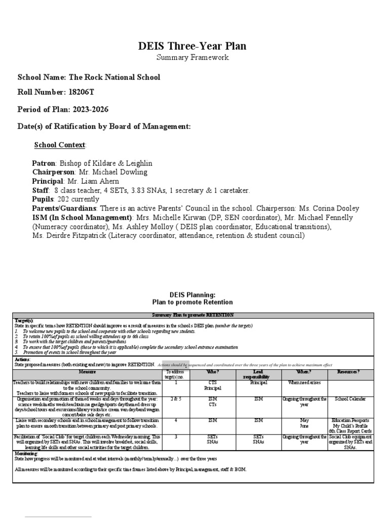 Deis Plan 2023 The Rock Ns | PDF | Schools | Teachers
