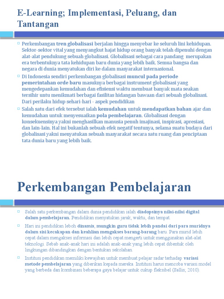 E-Learning Implementasi Tantangan Dan Peluang | PDF