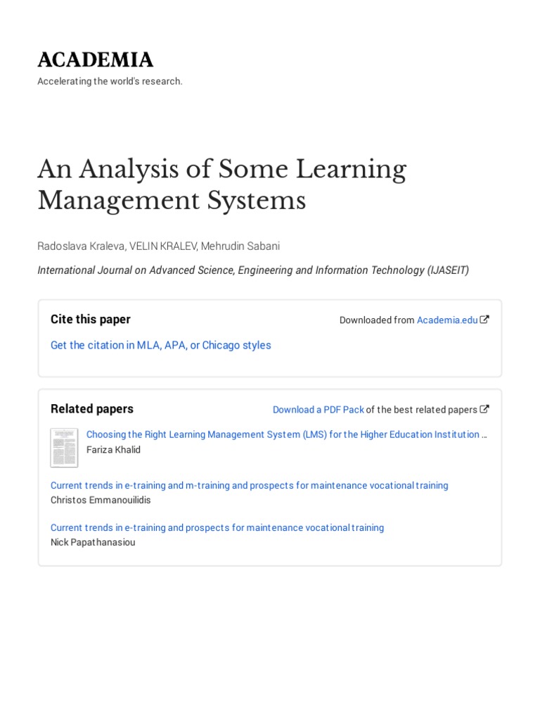 Analysis Lms Pdf Educational Technology Learning 