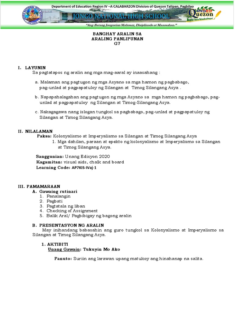 Banghay Aralin Ap G7 | PDF