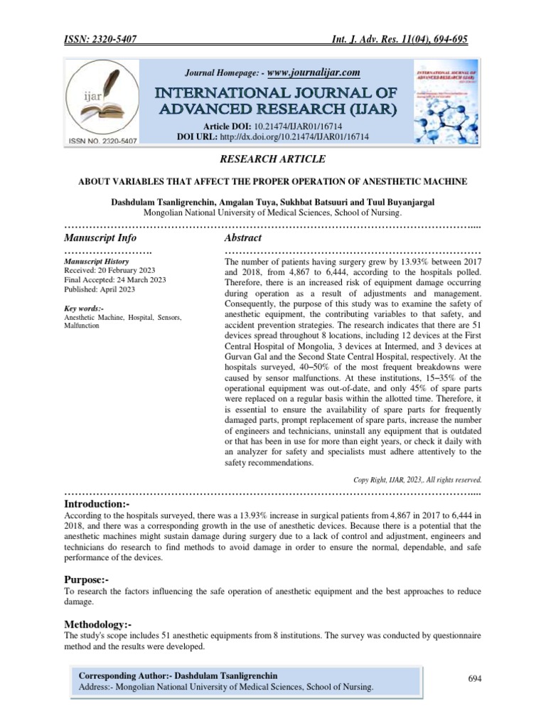 About Variables That Affect The Proper Operation Of Anesthetic Machine Pdf Anesthesia Surgery