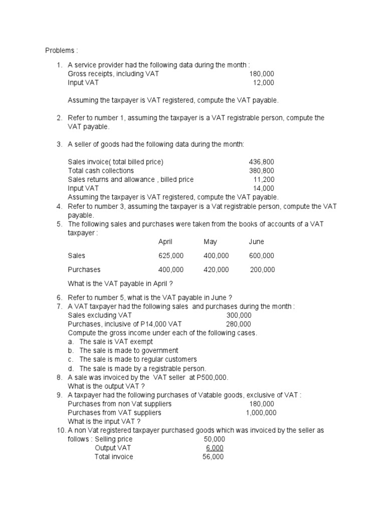 VAT Computation Exercises in the Philippines | PDF | Value Added Tax ...