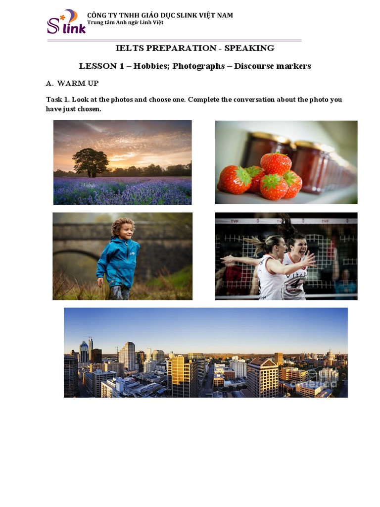 Speaking 1 - Discourse Markers | PDF | Photograph | Hobbies