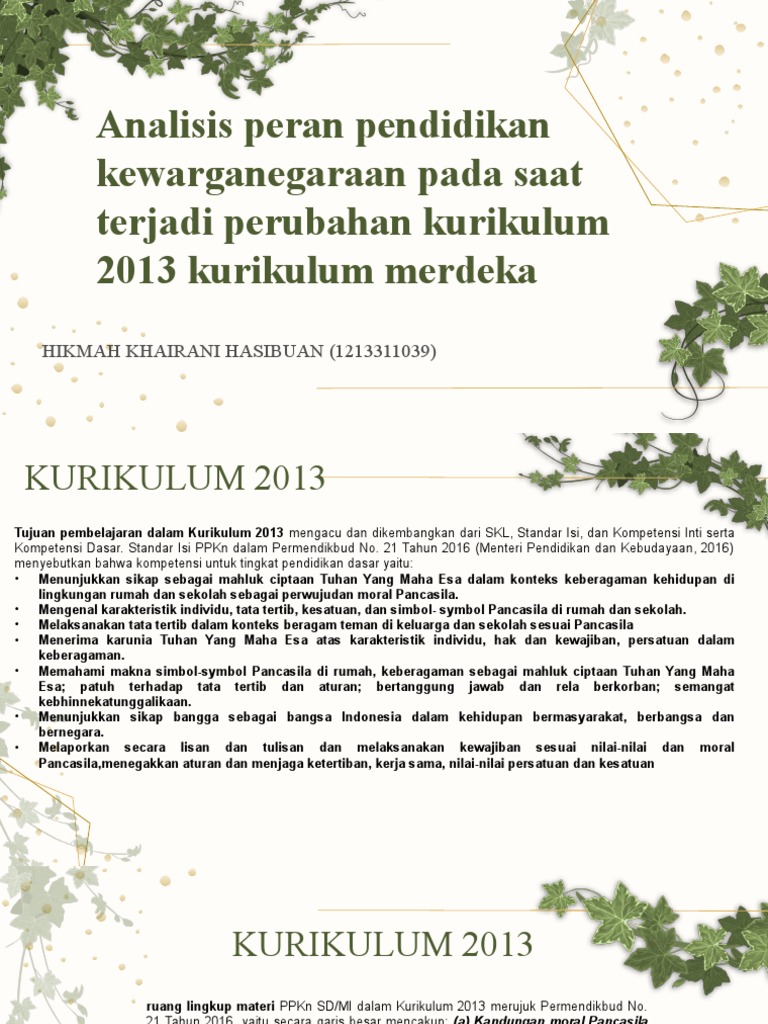 Analisis Perubahan Kurikulum 2013 Ke Kurikulum Merdeka Damlam Pembelajaran PPKN | PDF