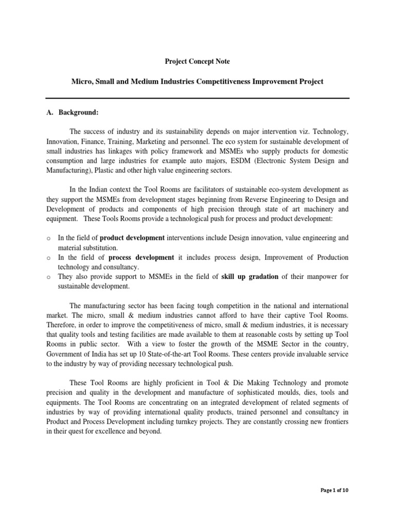 MSME Project Concept Note | PDF | Small And Medium Sized Enterprises ...