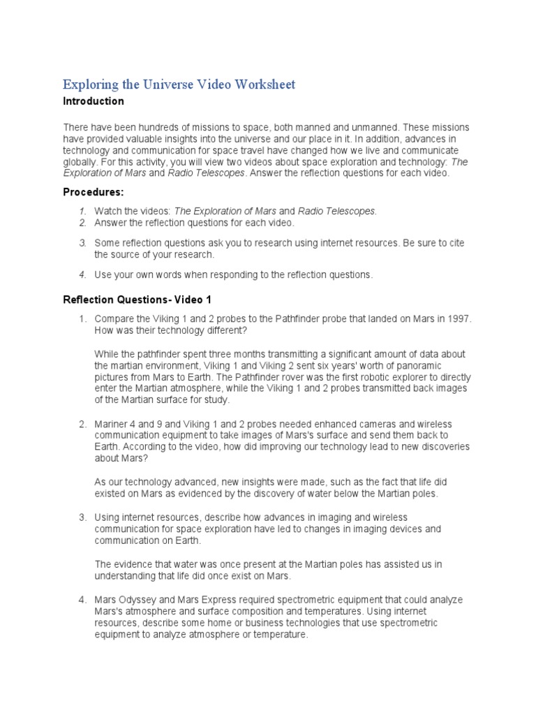 Video Worksheet: Exploring Mars Probes | PDF | Radio | Mars