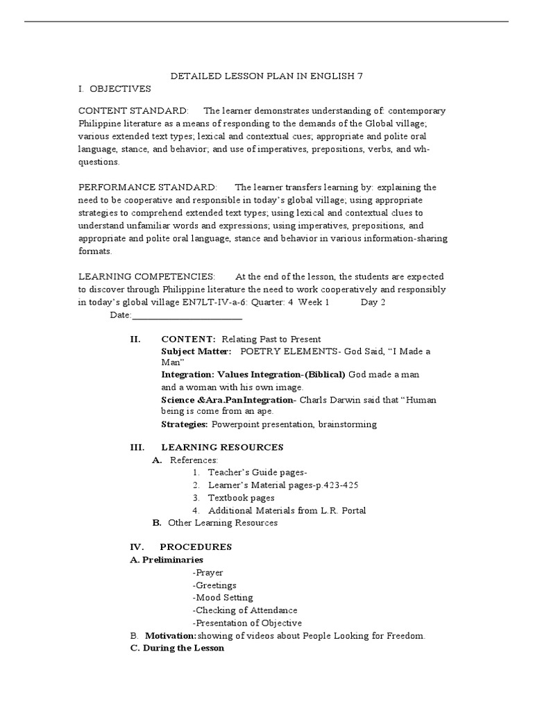 English 7 Detailed Lesson Plan Day 2 | Download Free PDF | Poetry ...