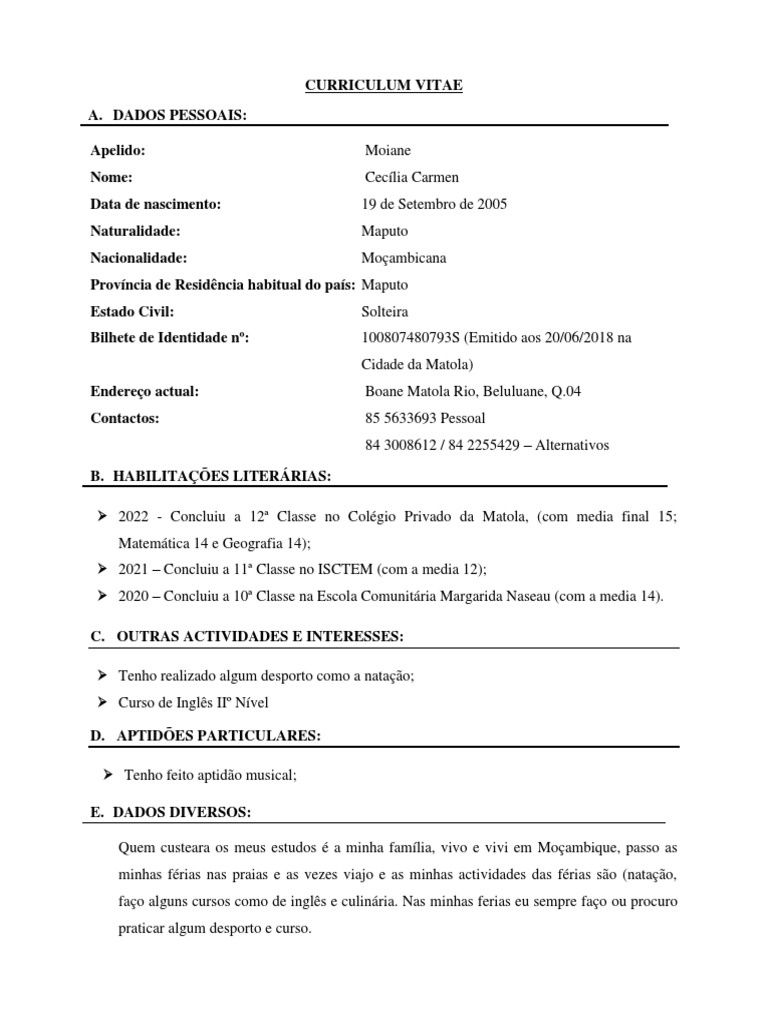 Currículo de Cecília Moiane | PDF
