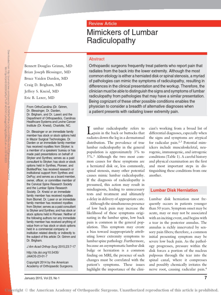 Mimickers of Lumbar Radiculopathy.2 | PDF | Hip | Back Pain