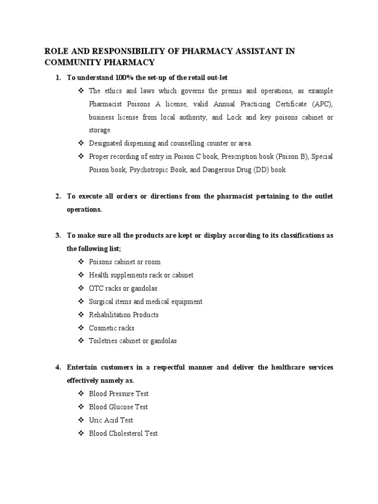 Role and Responsibility of Pharmacy Assistant in Community Pharmacy ...
