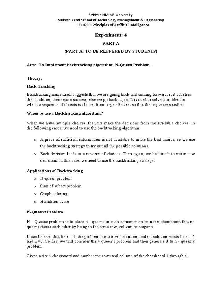 4-Queens Problem with Backtracking | PDF | Combinatorics | Mathematical ...