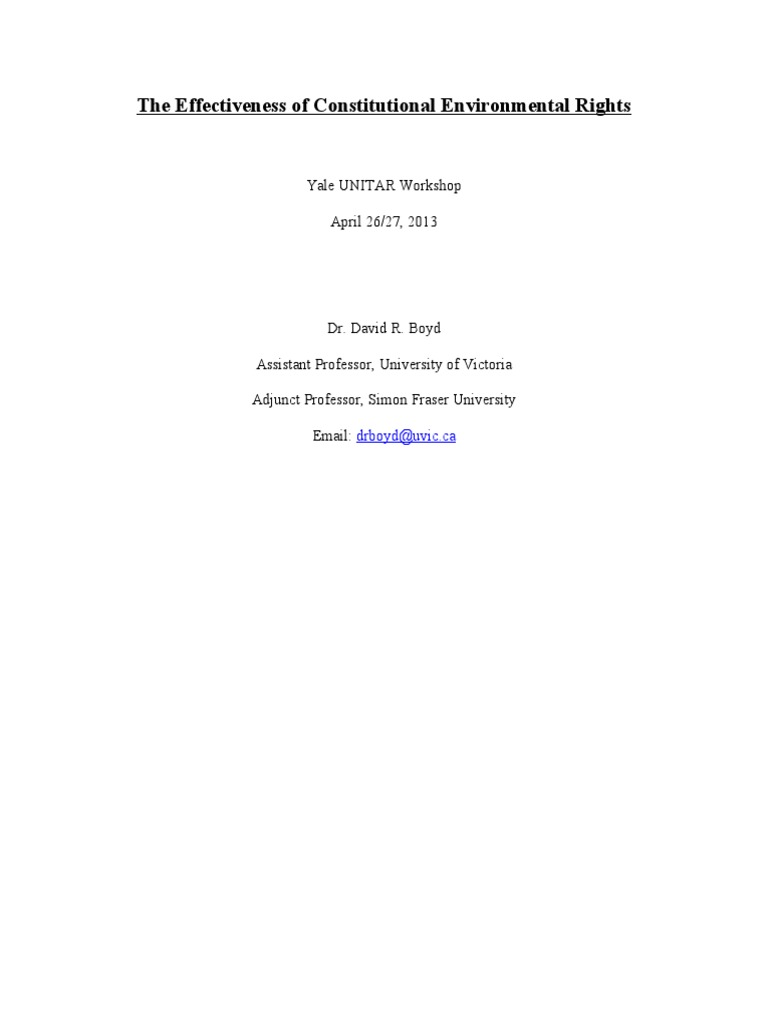 Boyd Effectiveness of Constitutional Environmental Rights | PDF ...