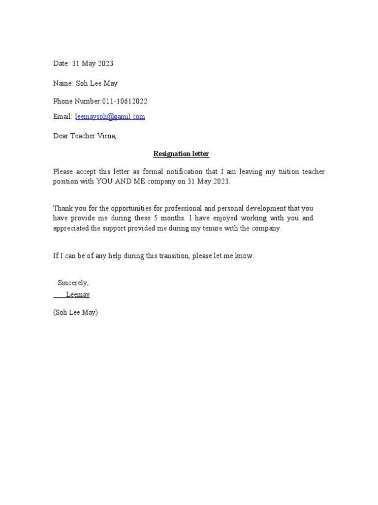 Resign Letter For Bliss Pharmacy | PDF