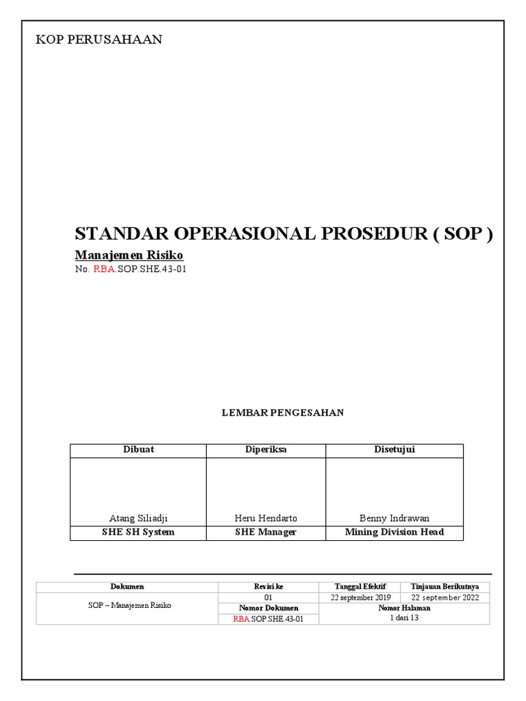 SK 05. Sop Identifikasi Bahaya Dan Penilaian Resiko | PDF