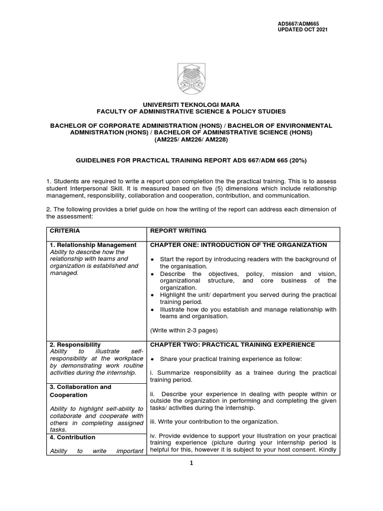 GUIDELINE FOR PRACTICAL TRAINING REPORT_UPDATED OCT 2021 | PDF | Swot ...