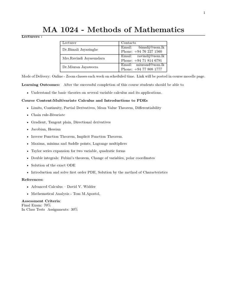 Lecture 01 | PDF | Derivative | Function (Mathematics)