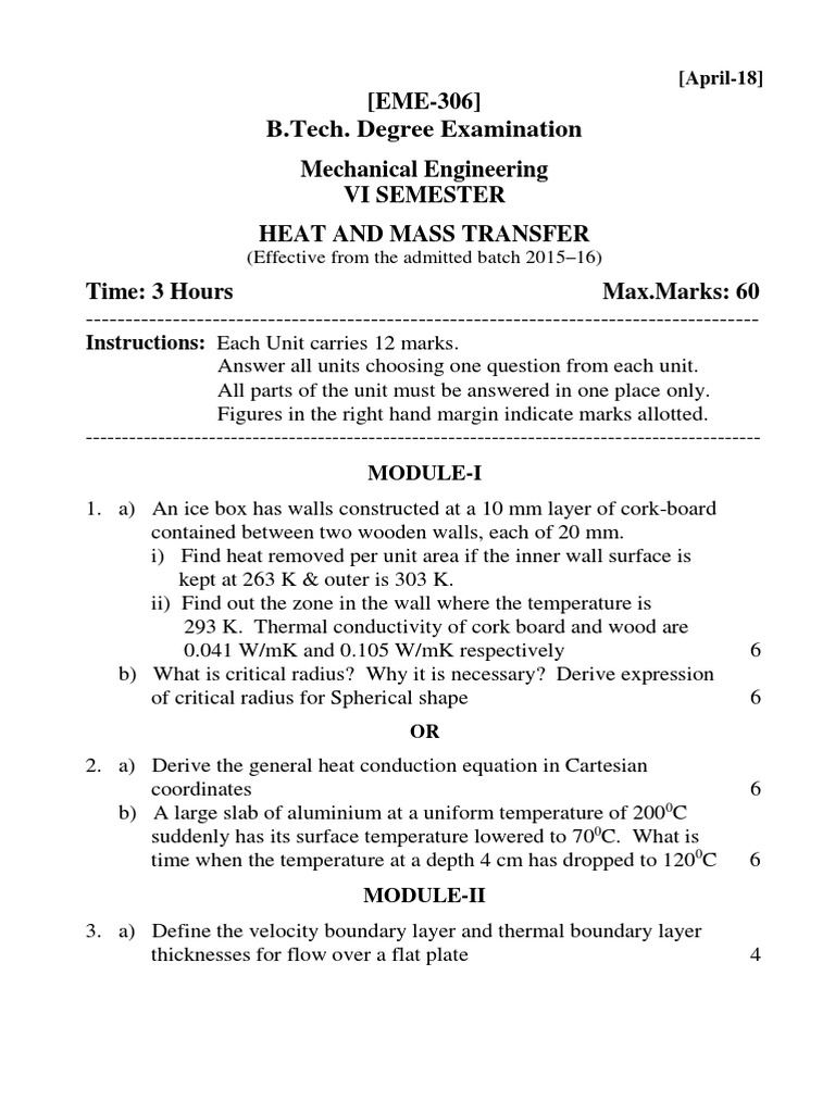 B.Tech. Degree Examination: Instructions: Each Unit Carries 12 Marks ...
