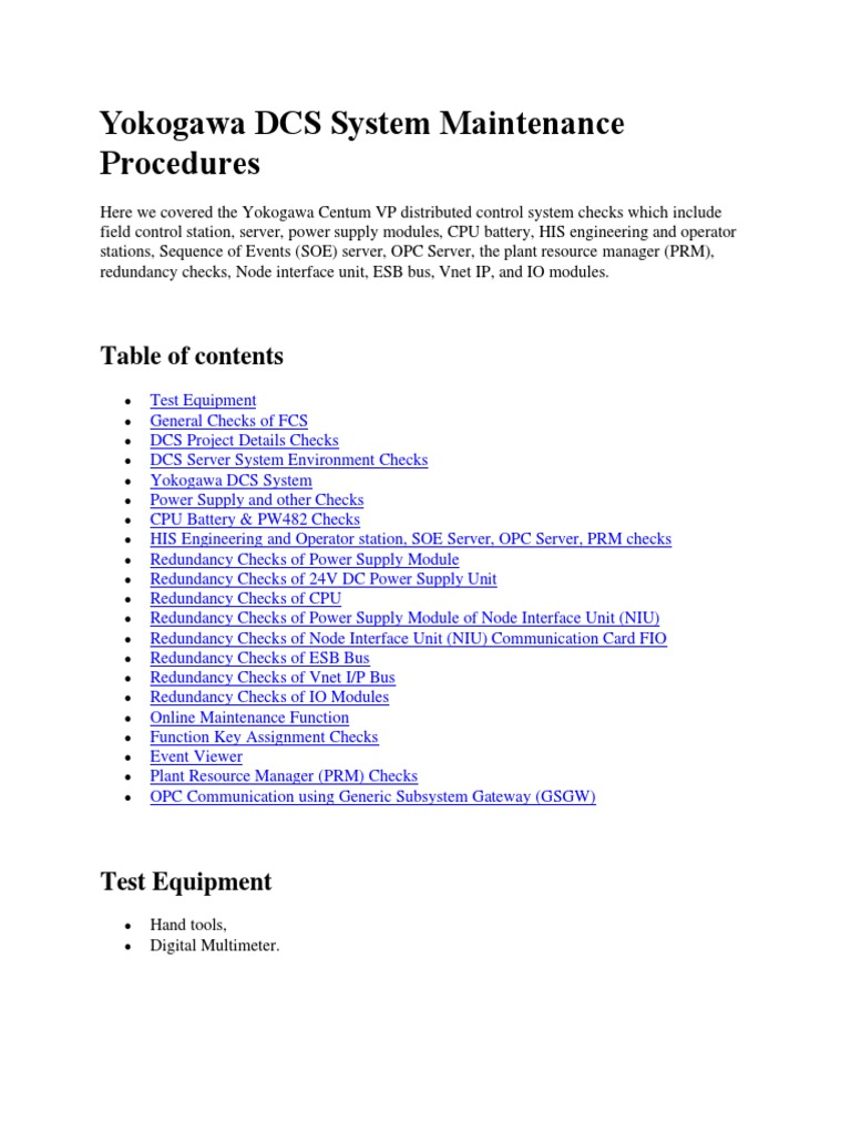 Yokogawa DCS System Maintenance Procedures | PDF