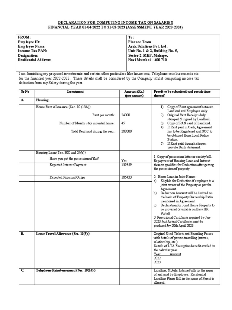 2022 04 25 15 00 40 TDS Declaration Form For F Y 2022 23 | PDF | Insurance | Loans