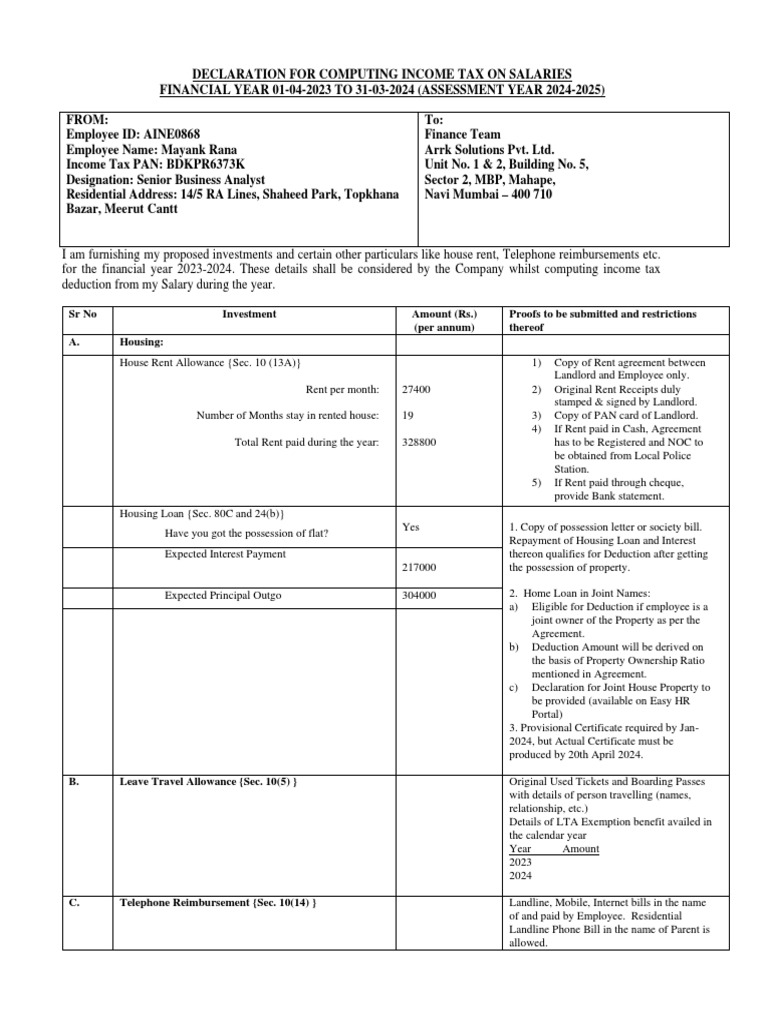 2023 04 25 17 32 23 TDS Declaration Form For FY 2023 24 | PDF ...