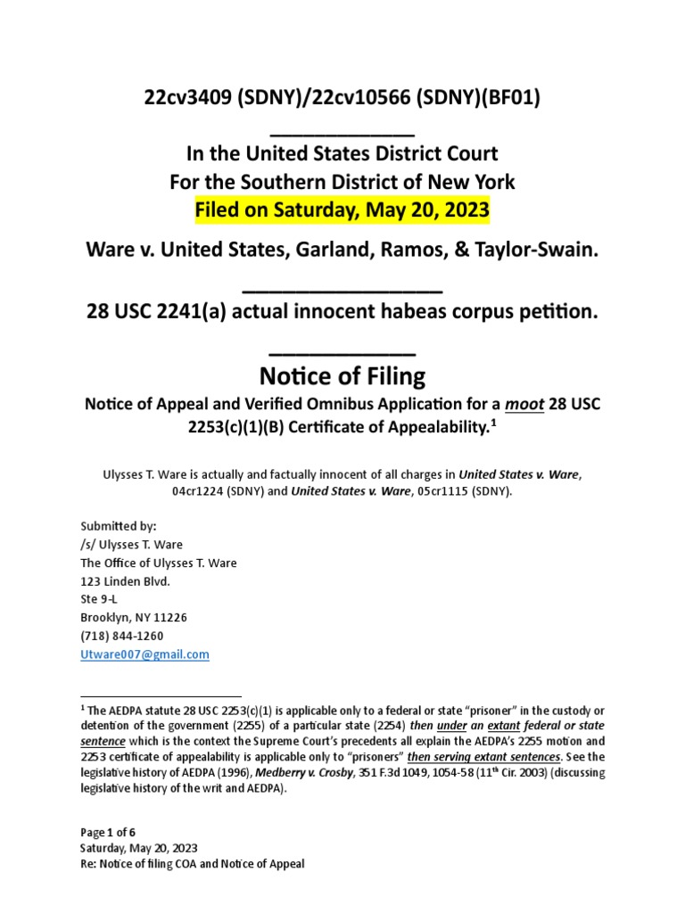 BF (01) - Notice of Filing COA and NOP | PDF | Antiterrorism And ...