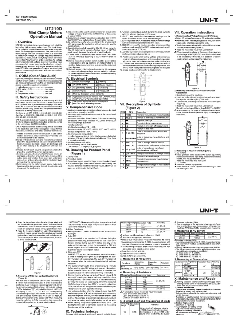 UT210D English Manual | PDF
