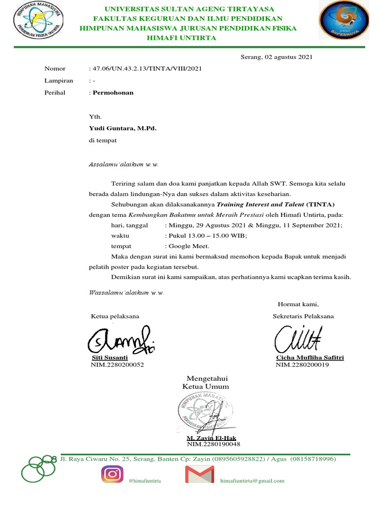 Surat Permohonan Pelatih Poster | PDF