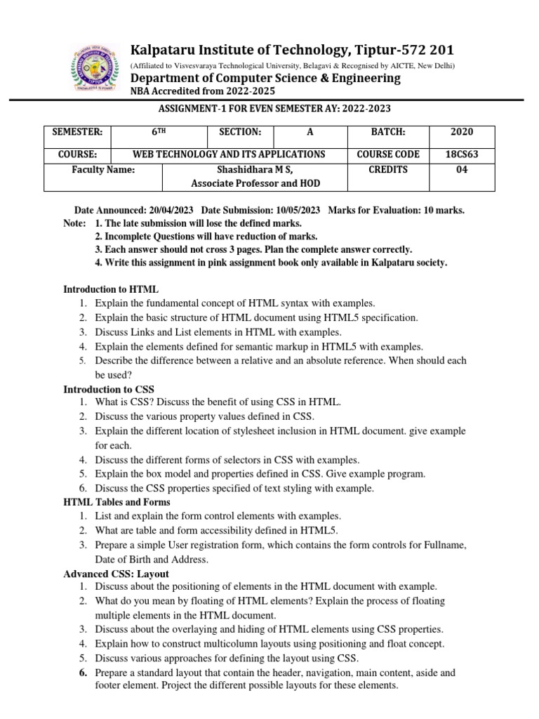 Assignment1 1 | PDF | Html | Html Element