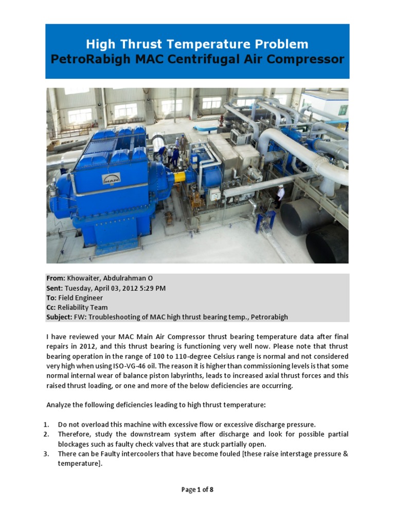 High Thrust Temperature Problem PetroRabigh MAC | PDF | Bearing ...