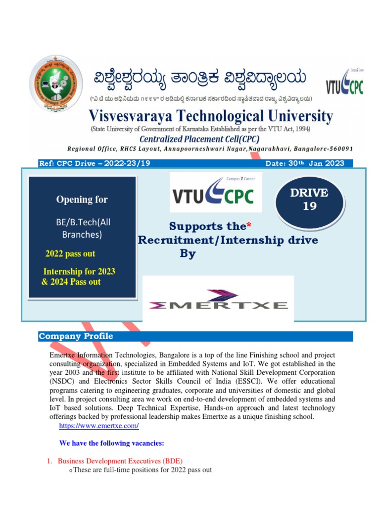Drive 19 For Emertxe New | PDF | Educational Technology | Internship Drive 19 For Emertxe New | PDF | Educational Technology | Internship