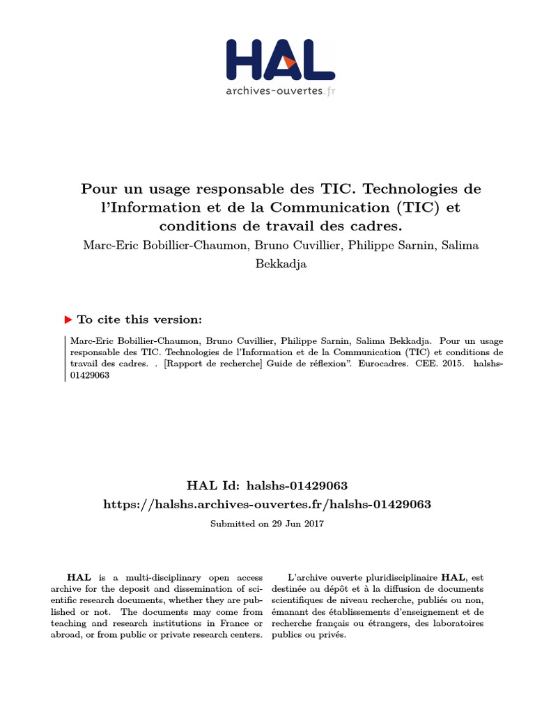 Usage Responsable des TIC pour Cadres | PDF | Business | Technologies de l'information et de la ...