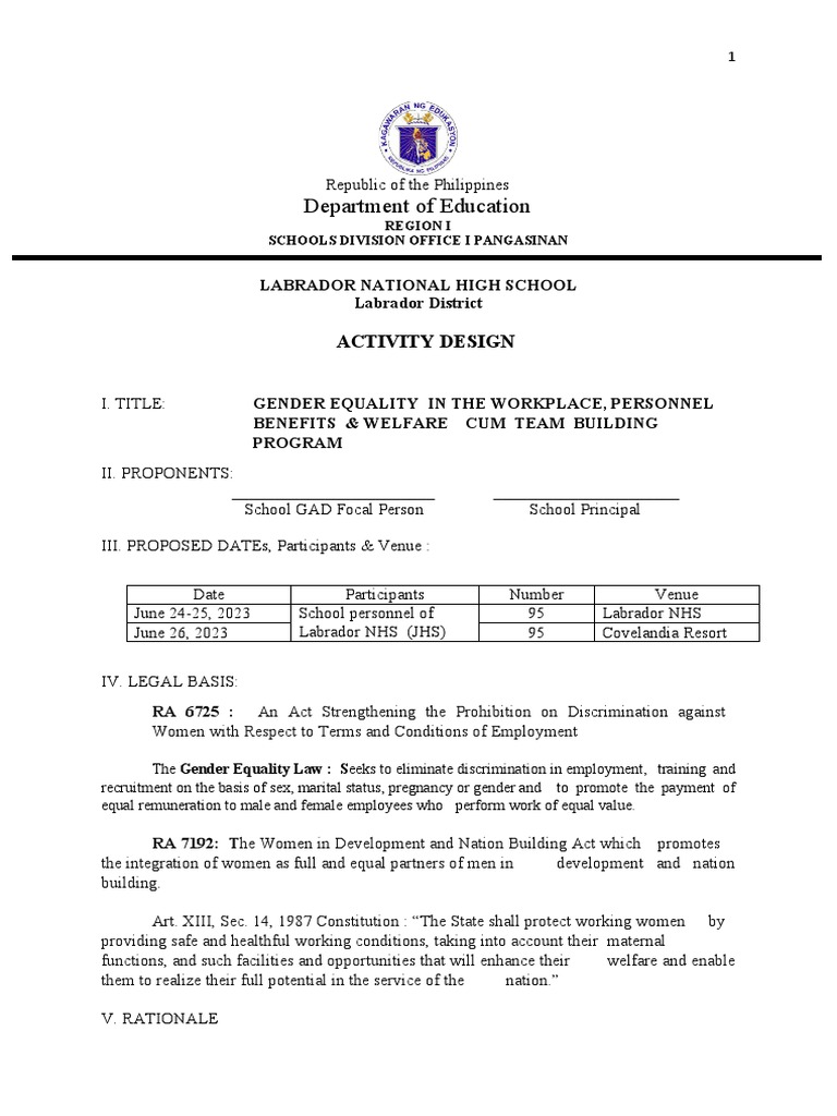 Sample School Gad Activity Design | PDF | Employment | Gender Equality
