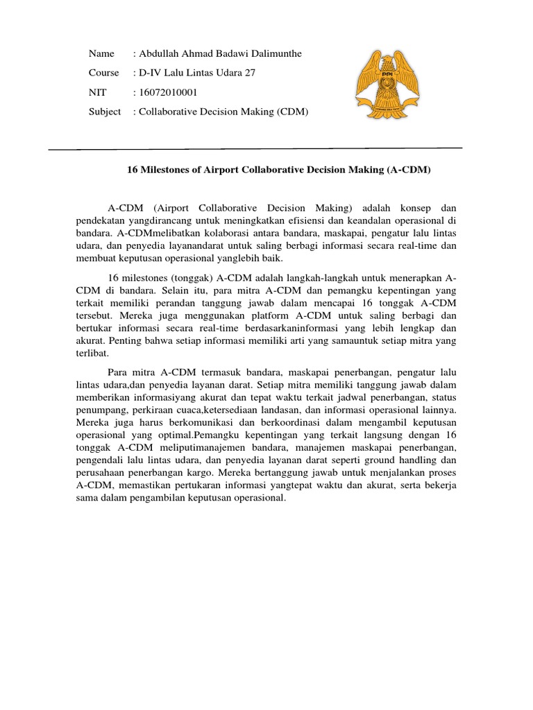 16 Milestones of Airport Collaborative Decision Making (a-CDM) | PDF