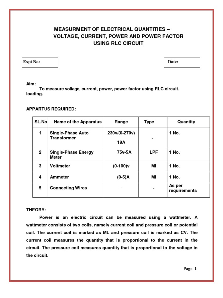 RLC Circuit Power Measurement Lab | PDF | Voltage | Electric Current