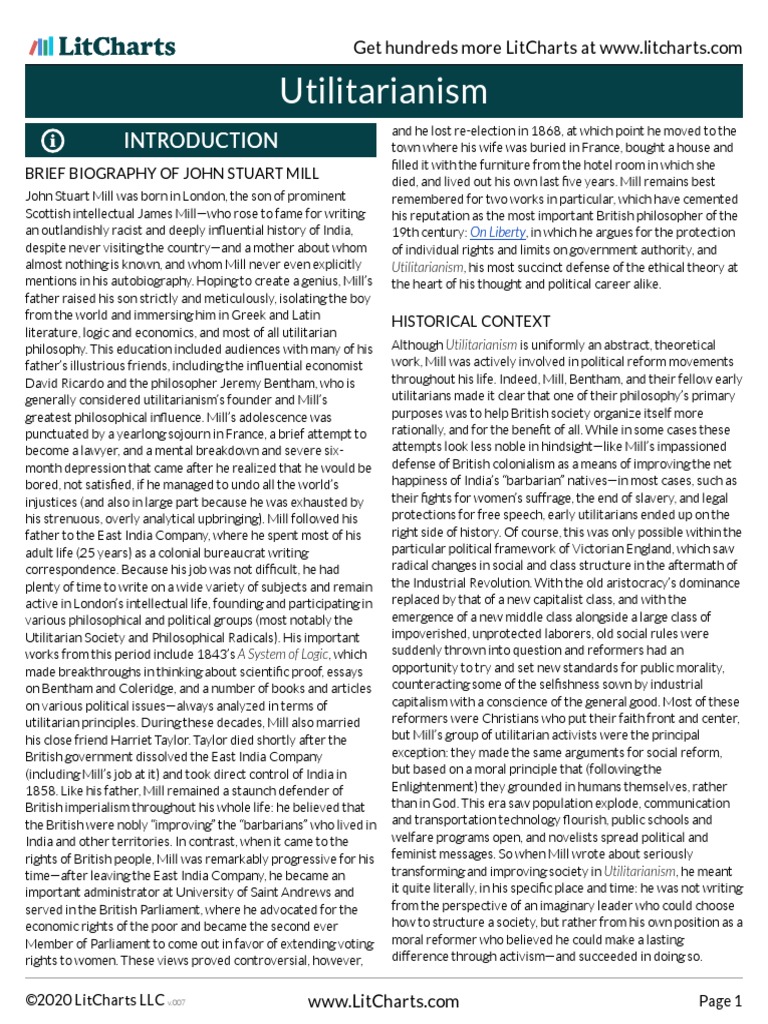 Utilitarianism LitChart | PDF | Utilitarianism | Happiness