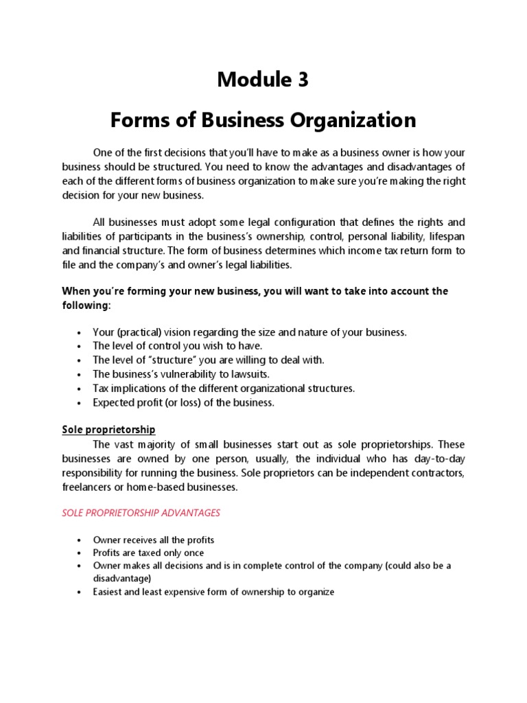 Module 3 - Types of Business Organization | PDF