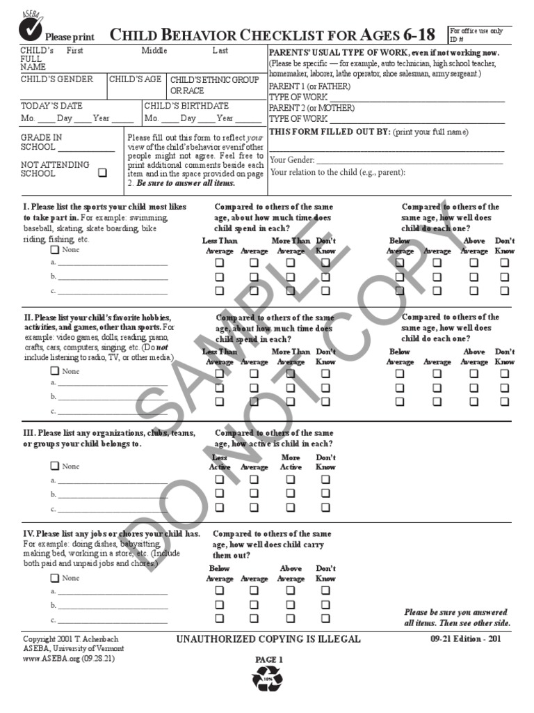 CBCL - 6 18 - 201 Sample Copy Watermark 1 | PDF